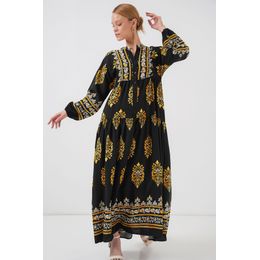 Bedrucktes V-Ausschnitt Maxikleid mit Knopfverschluss