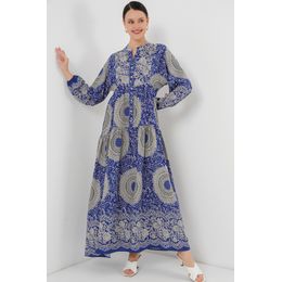 Bedrucktes V-Ausschnitt Maxikleid mit Knopfverschluss