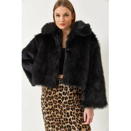 K&uuml;rzerer Offener Front-Faux-Fur-Mantel mit Langen &Auml;rmeln