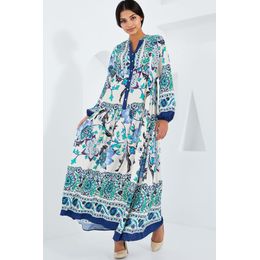 Bedrucktes V-Ausschnitt-Maxikleid