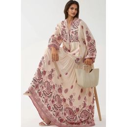 Bedrucktes V-Ausschnitt-Maxikleid mit Knopfdetails