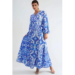 Bedrucktes V-Ausschnitt-Maxikleid mit langen &Auml;rmeln