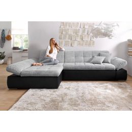 Ecksofa DOMO collection "MORIC 300x172 cm, XXL-Sofa mit viel Platz, L-Form, auch in Cord", silber, B:300cm H:80cm T:172cm, Kunstleder SOFTLUX / Struktur (90% Polyester/ 10% Polyacryl);Microfaser PRIMABELLE (100% Polyester)/ Struktur (90% Polyester/ 10% Polyacryl), Sofas, Ecksofa, wahlweise mit Bettfunktion und Armteilverstellung, schwarz-silber, Topseller
