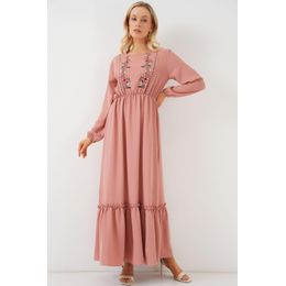 Besticktes Maxikleid mit Rundhalsausschnitt
