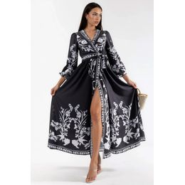 Blumen-Maxi-Kleid mit V-Ausschnitt und Bindungsdetail