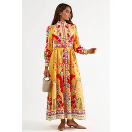 Blumen-Midi-Kleid mit G&uuml;rtel