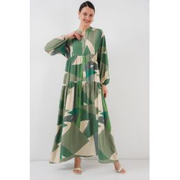 Gedrucktes V-Ausschnitt Maxikleid mit Knopfverschluss