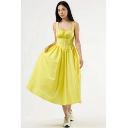 Midi-Kleid mit quadratischem Kragen und Knopfdetails