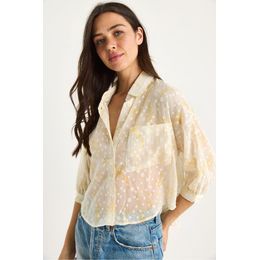 Florales Jacquard Kurzarm Hemd mit Knopfleiste und Tasche
