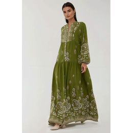 Gemustertes Langarm-Viskose-Maxikleid