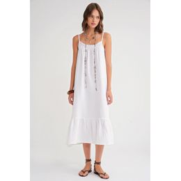 Midikleid aus Musselin mit R&uuml;schendetails