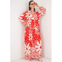 Gemustertes V-Ausschnitt Maxikleid