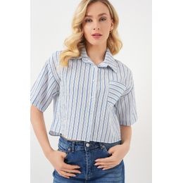 Gestreifte Crop-Bluse mit Tasche