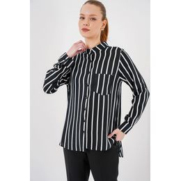 Gestreiftes Button-Down Langarmhemd mit Tasche