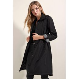 Langer Trenchcoat mit Schal-kragen und Kn&ouml;pfen