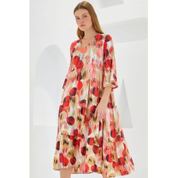 Mustered V-Ausschnitt Midikleid mit kurzen &Auml;rmeln