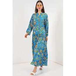 Gemustertes V-Ausschnitt Maxikleid