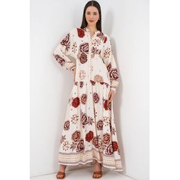 Gemustertes V-Ausschnitt Maxikleid