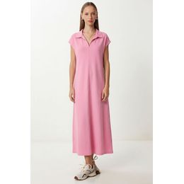 Polo-Kragen Pull-On Midi-Kleid mit Tasche