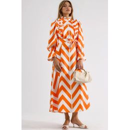 Geometrisches R&uuml;schmaxikleid mit halbem Rollkragen