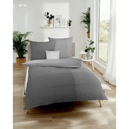 Bettw&auml;sche Kaeppel "MASTER 100% Baumwolle", grau (zinn), B/L: 135cm x 200cm, 1 Stk., 1 Stk., Mako-Satin, B/L: 80cm x 80cm, 2 Stk., Mako-Satin, Obermaterial: 100% Baumwolle, Bettw&auml;sche, Bettw&auml;sche, mit Karomuster, Markenrei&szlig;verschluss