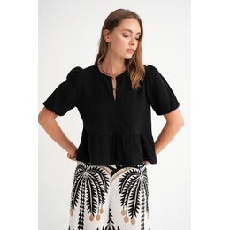 Texturierte Musselin-Bluse mit Rundhalsausschnitt und Knopfverschluss