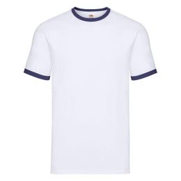 Fruit of the Loom - T-Shirt Ringer-Stil f&uuml;r Herren/Damen Unisex (Wei&szlig;/Marineblau)
