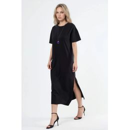 Entspannt geschnittenes Midikleid mit Rundhalsausschnitt