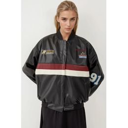 Faux-Leder Oversized Bomberjacke mit Patch-Details