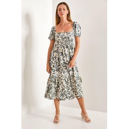 Floral Midi-Kleid mit quadratischem Kragen