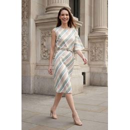Asymmetrisches gestreiftes Maxi-Kleid mit Rundhalsausschnitt