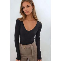 V-Ausschnitt Langarm-Fitted Bluse