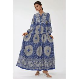 Bedrucktes Langarm-Viskose-Maxi-Kleid