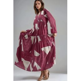 Bedrucktes Langarm-Viskose-Maxi-Kleid