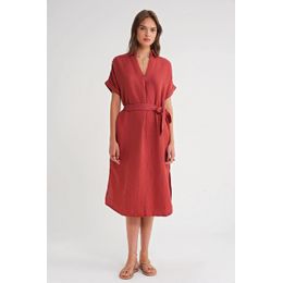 G&uuml;rteltuch Midi-Kleid mit kurzen &Auml;rmeln