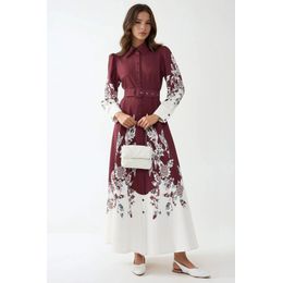 Bedrucktes Maxi-Kleid mit langen &Auml;rmeln und G&uuml;rtel