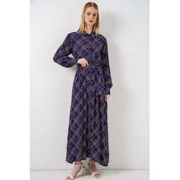 Kariertes Midi-Hemd Kleid mit Knopfverschluss
