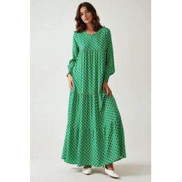 Bedrucktes Rundhals-Viskose-Maxikleid
