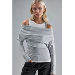 Weiche Touch Rundhals Langarm Doppel-Lagen Strickbluse