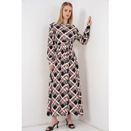 Karo Midi Hemdkleid mit Knopfverschluss