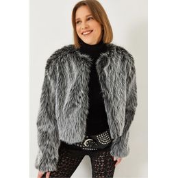 Boxy Crop Kunstfellmantel
