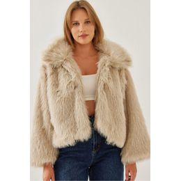 Gek&uuml;rzter Offene-Front-Faux-Fur-Mantel mit langen &Auml;rmeln