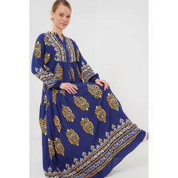 Bedrucktes V-Ausschnitt-Maxikleid mit Druckknopfverschluss