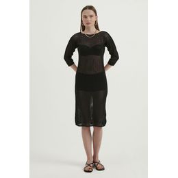 Stricknetz Rundhals Midi-Kleid