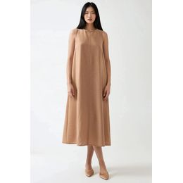 Leinen-Optik &Auml;rmelloses Rundhals-Midi-Kleid