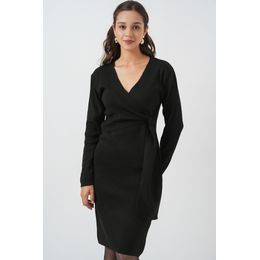 K&ouml;rperbetontes Midi-Kleid mit V-Ausschnitt und Bindeg&uuml;rtel