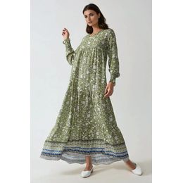Bedrucktes Viskose-Maxikleid mit Rundhalsausschnitt