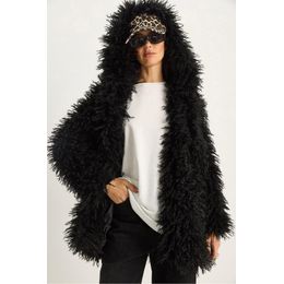 Oversize Kapuzenjacke aus Kunstfell