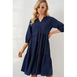 Strukturiertes Midi-Kleid mit Knopfverschluss