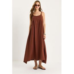 Strukturierter Musselin-Midi-Kleid mit Tasche